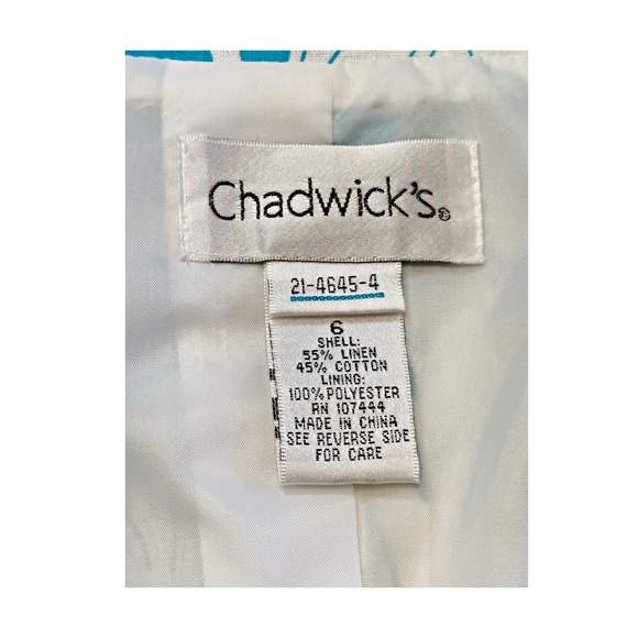 Chadwicks | Jackets & Coats | Chadwicks White Turquoise Blazer Size 6 ...
